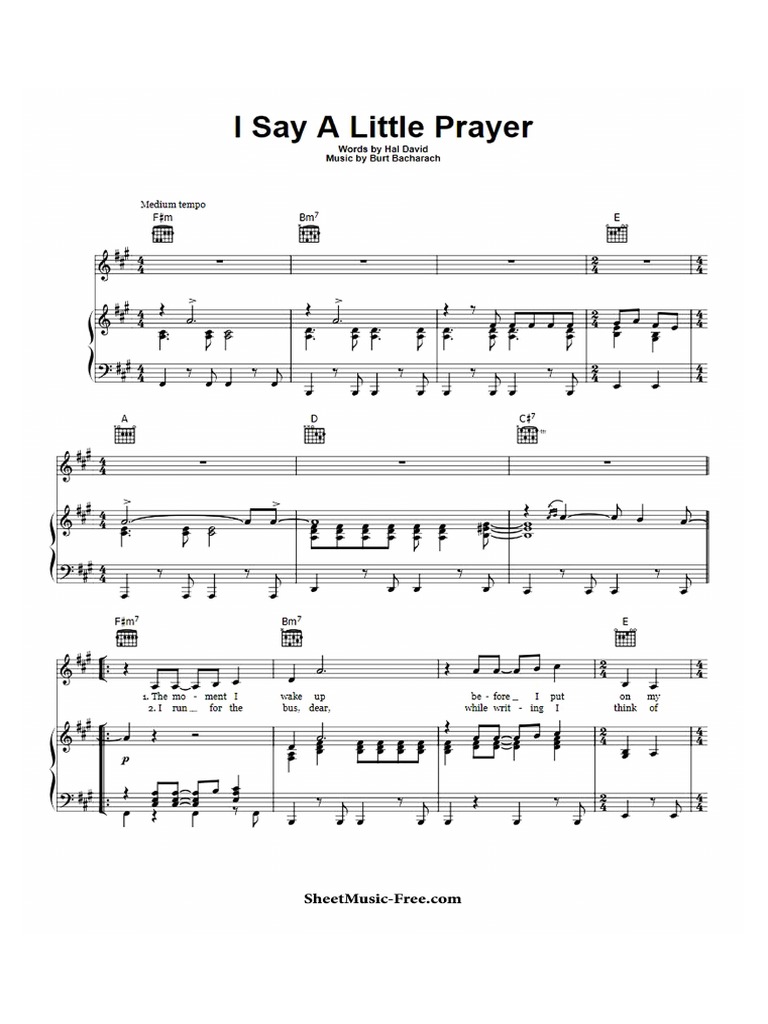I Say A Little Prayer For You - Piano e Voz | PDF