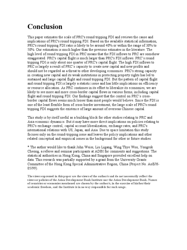 Conclusion | Foreign Direct Investment | Inflation