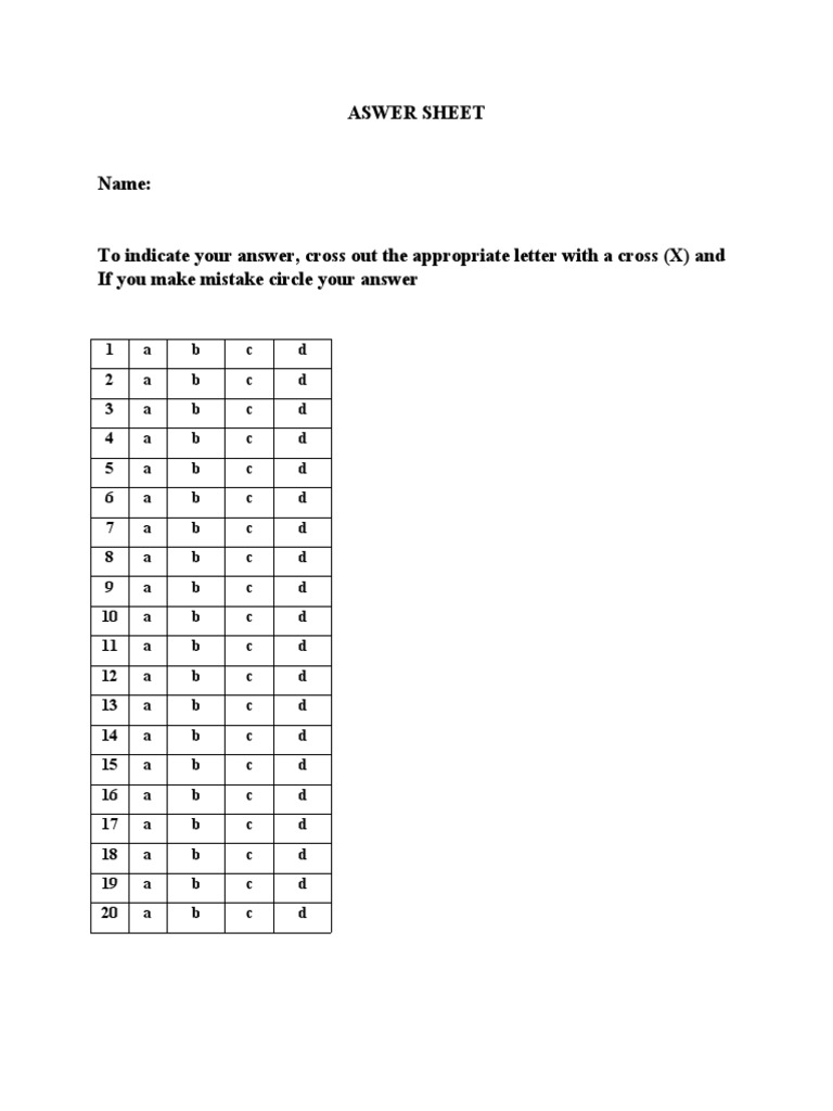 Aswer Sheet | PDF