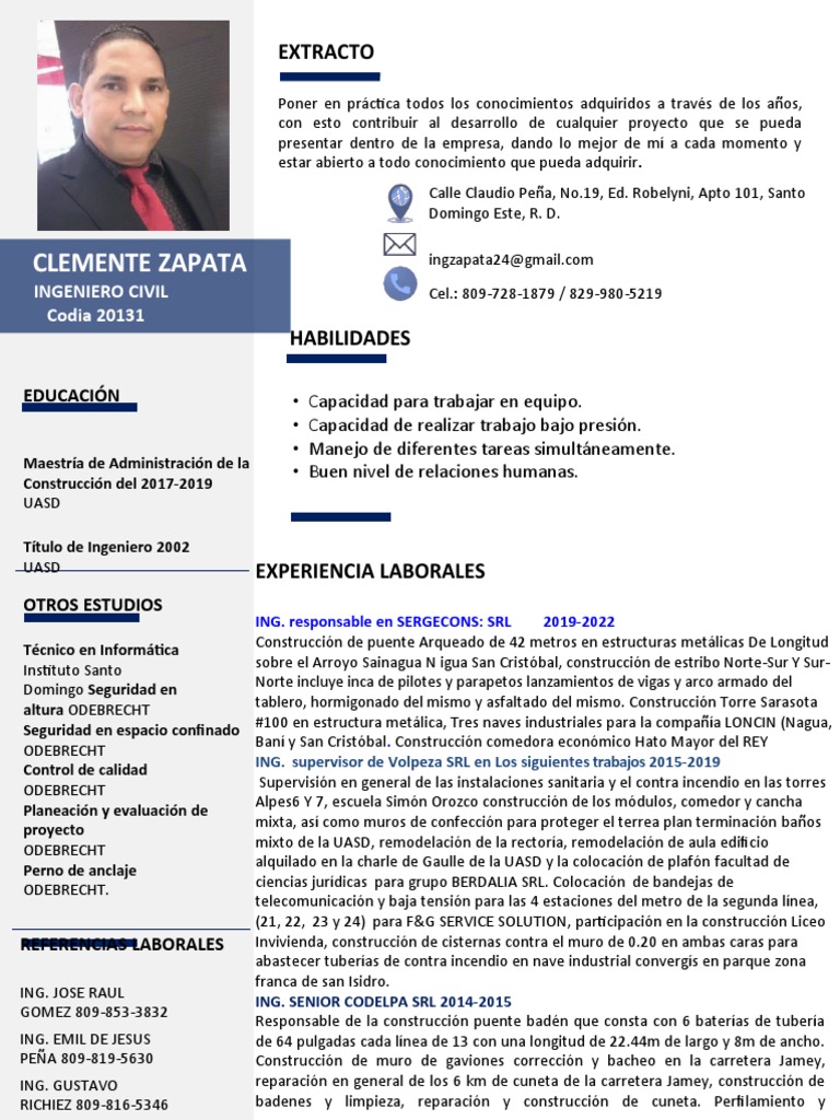 CV Clemente Zapata Modificado | PDF | Ingeniero civil | Ingeniería estructural