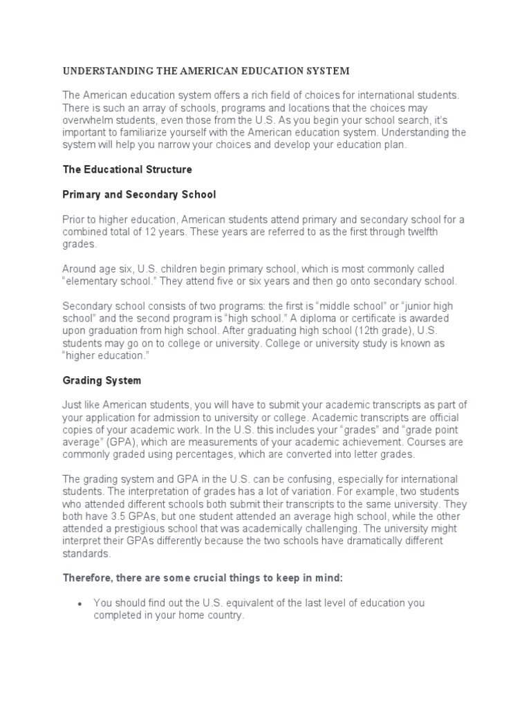 Understanding The American Education System | PDF | Course Credit ...