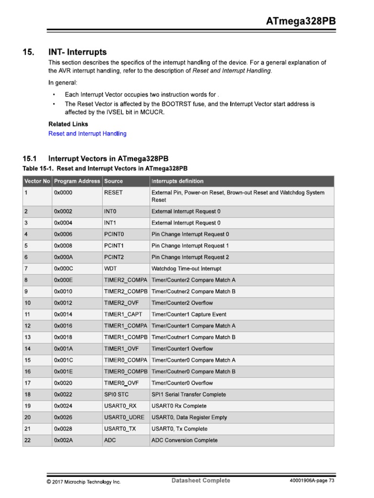 Interrupt Vectors in Atmega328PB | PDF