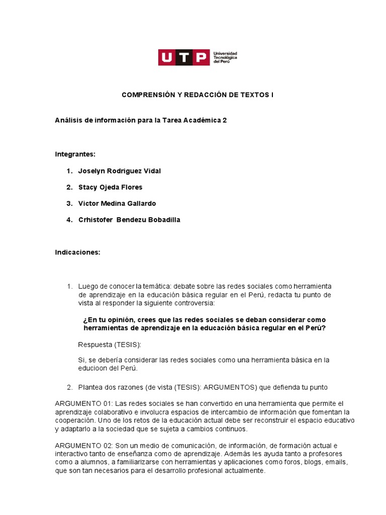 Semana 09 - Consigna para Tarea de La Semana (PDF - Io) (1) Redaccion | PDF | Aprendizaje ...