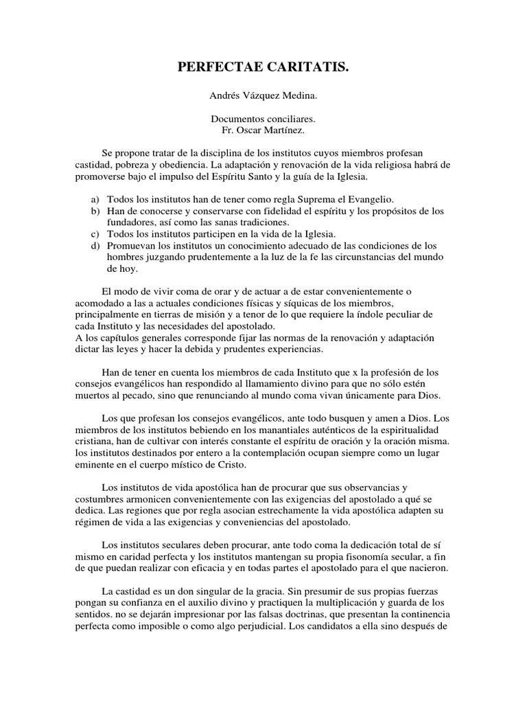 Perfectae Caritatis | PDF | Iglesia Católica | Oración