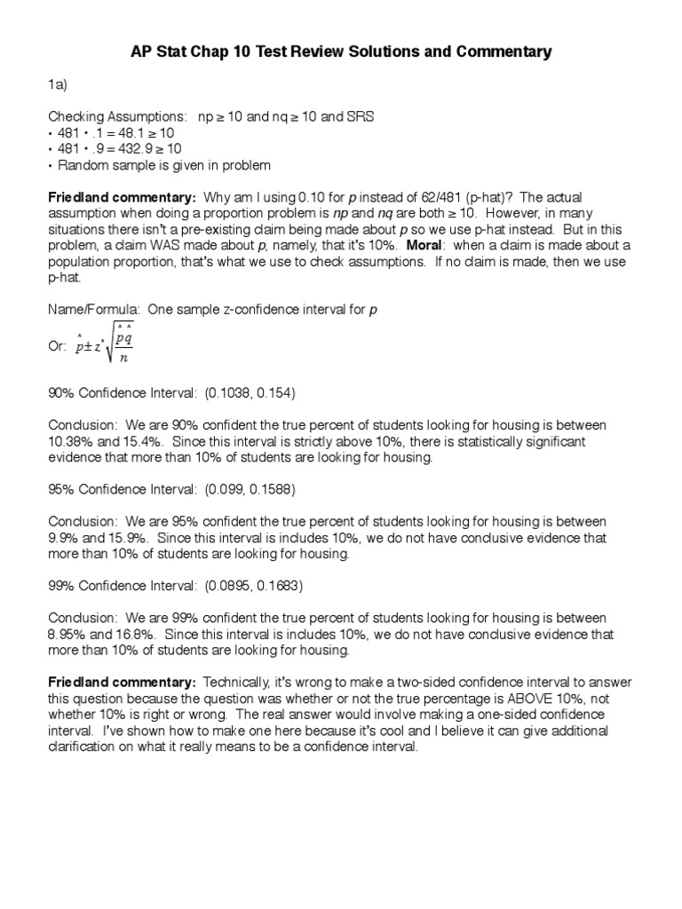 AP Stat - Chap 8 Test Review Solutions | Download Free PDF | Skewness ...