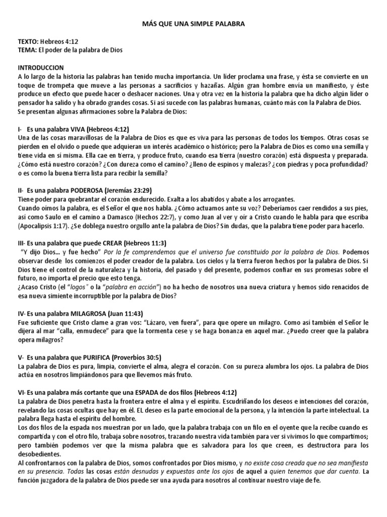 Bosquejo El Poder de La Palabra de Dios | PDF | Cristo (título) | Jesús