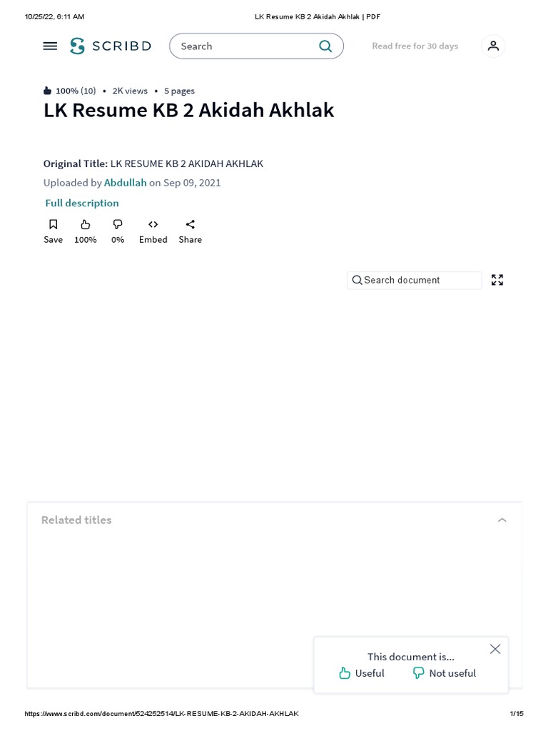 LK Resume KB 2 Akidah Akhlak - PDF | PDF | Scribd | Electronic Publishing