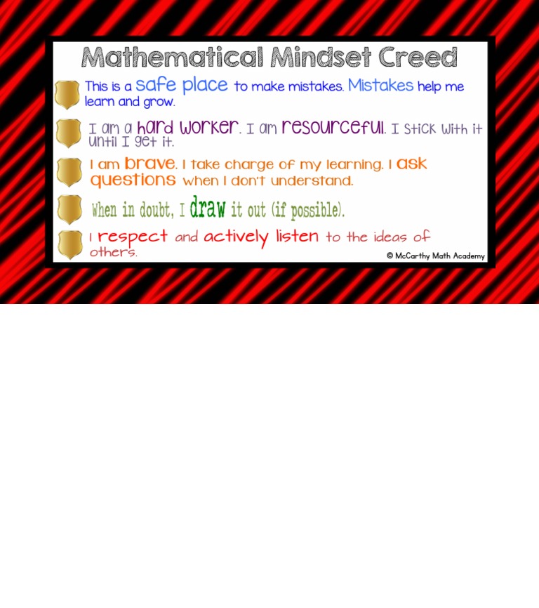 Printable Mathematical Mindset Creed | PDF