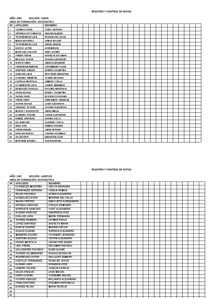 Registro de Notas para Imprimir | PDF