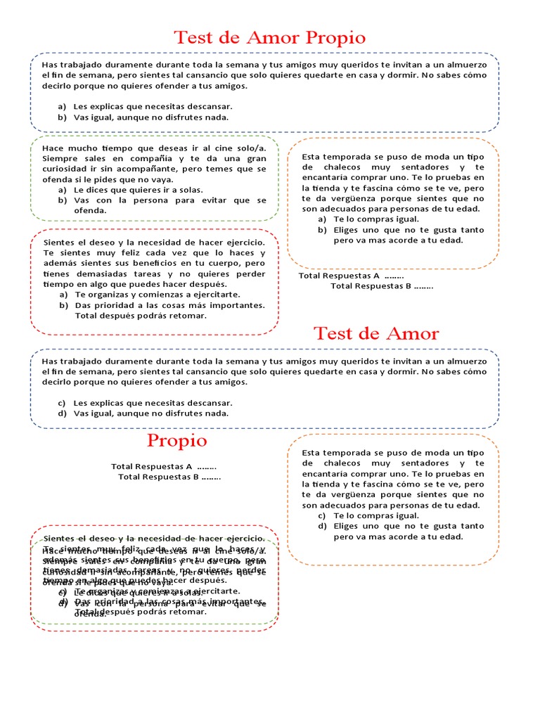 Test de Amor Propio y Decisiones Personales | PDF