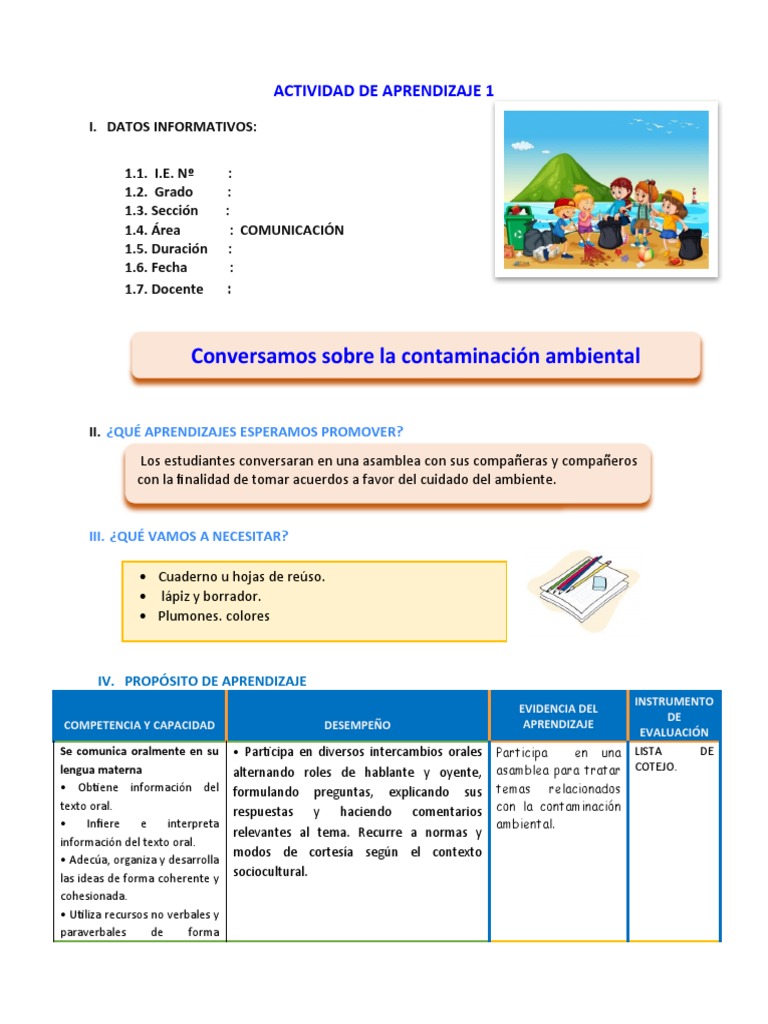 D1 A1 SESION Conversamos Sobre La Contaminación Ambiental | PDF ...