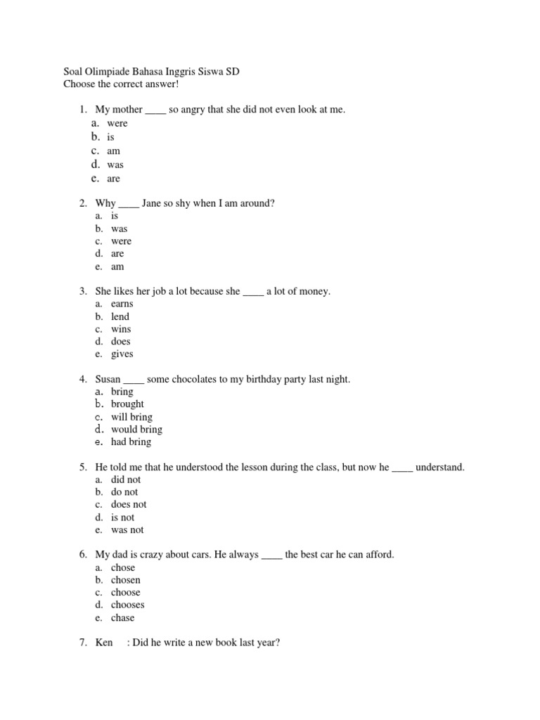 Sd Soal Olimpiade Bahasa Inggris Siswa Sd Pdf Eagle Bedroom