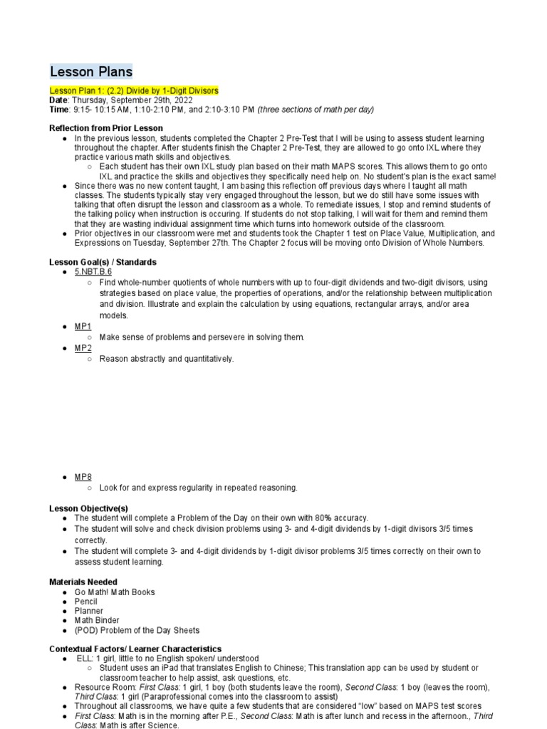 Lesson Plans | PDF | Division (Mathematics) | Constructivism ...