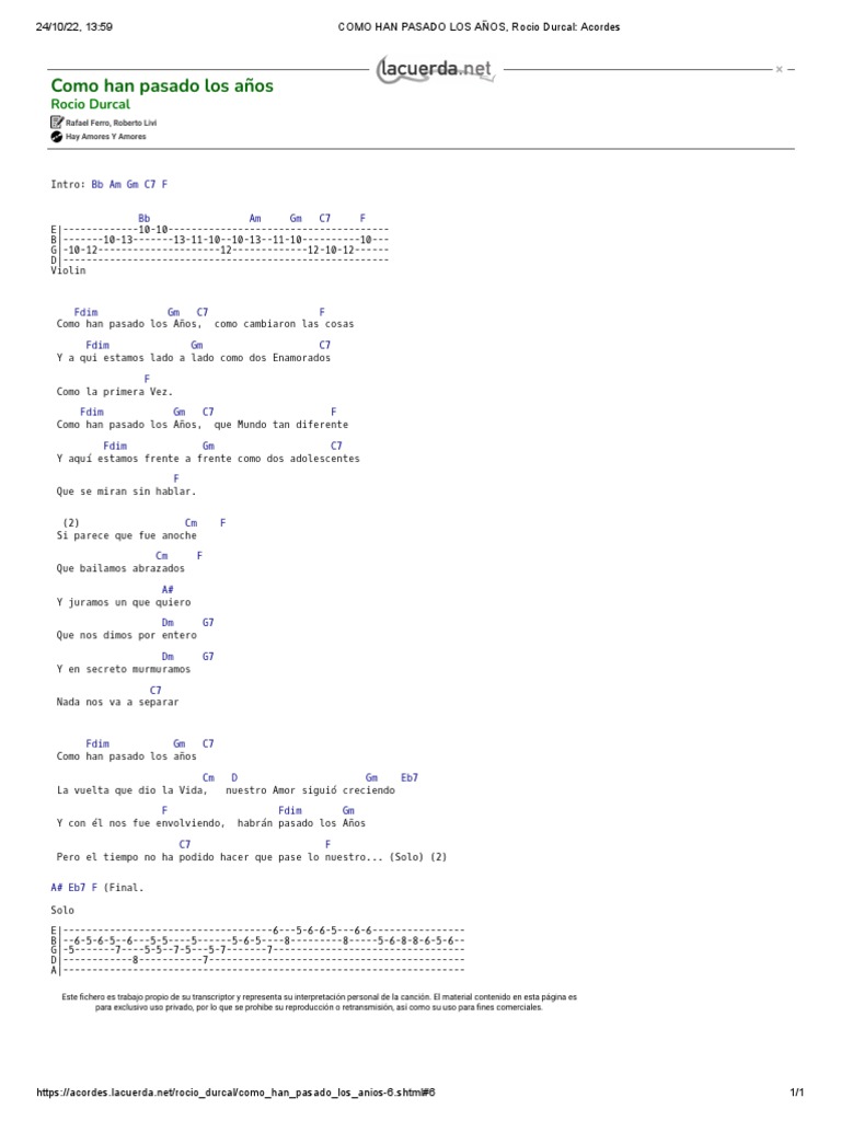 COMO HAN PASADO LOS AÑOS, Rocio Durcal - Acordes | PDF