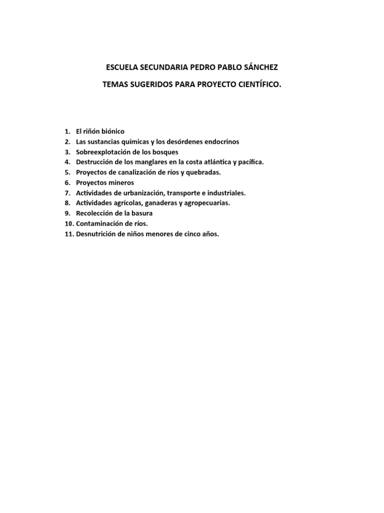 Temas de Proyecto Científico | PDF