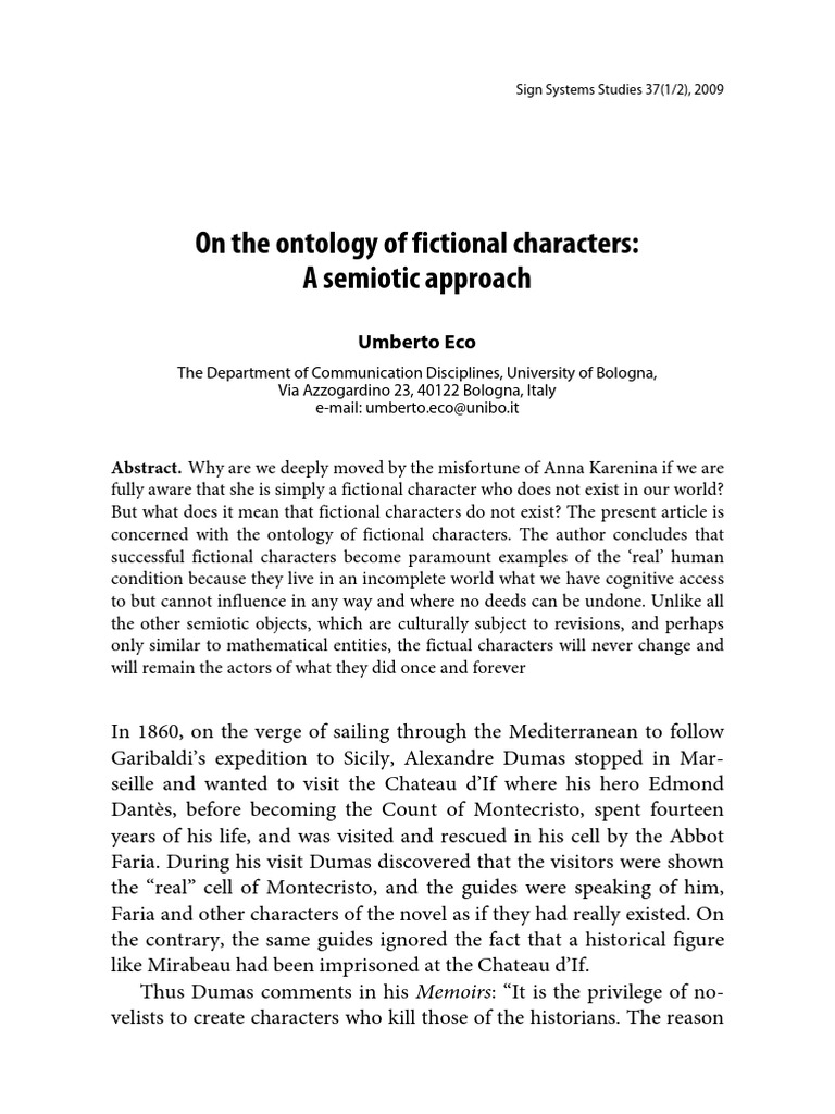On The Ontology Of Fictional Characters A Semiotic Pdf Object