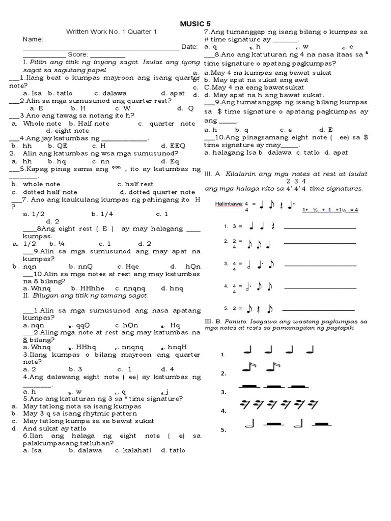 Grade 5 Summative Test in Music Modules 1 3 | PDF