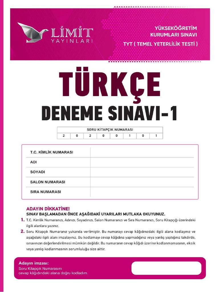 2022-Limit Yayinlari Tyt Turkce Denemesi | PDF