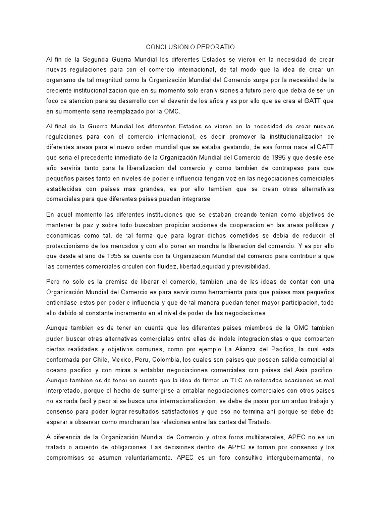 Conclusion o Peroratio | PDF | Organización de Comercio Mundial ...