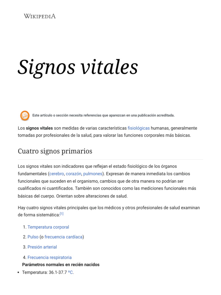 Signos Vitales - Wikipedia, La Enciclopedia Libre | PDF | Medicina ...