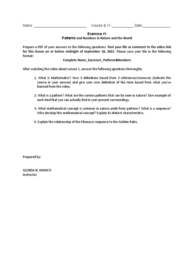 GEC MMW - Exercise1 - PatternsandNumbers in Nature | PDF