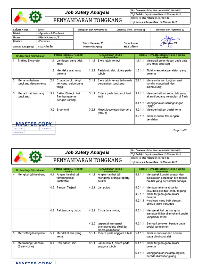 Contoh Form JSA - Penyandaran Tongkang | PDF