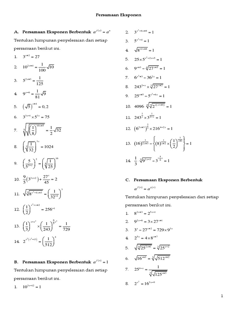 Kumpulan Soal Latihan Persamaan Eksponen | PDF
