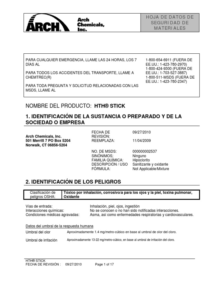 Cloro Agua Potable HTH Stick Duration | PDF | Agua | Cáncer