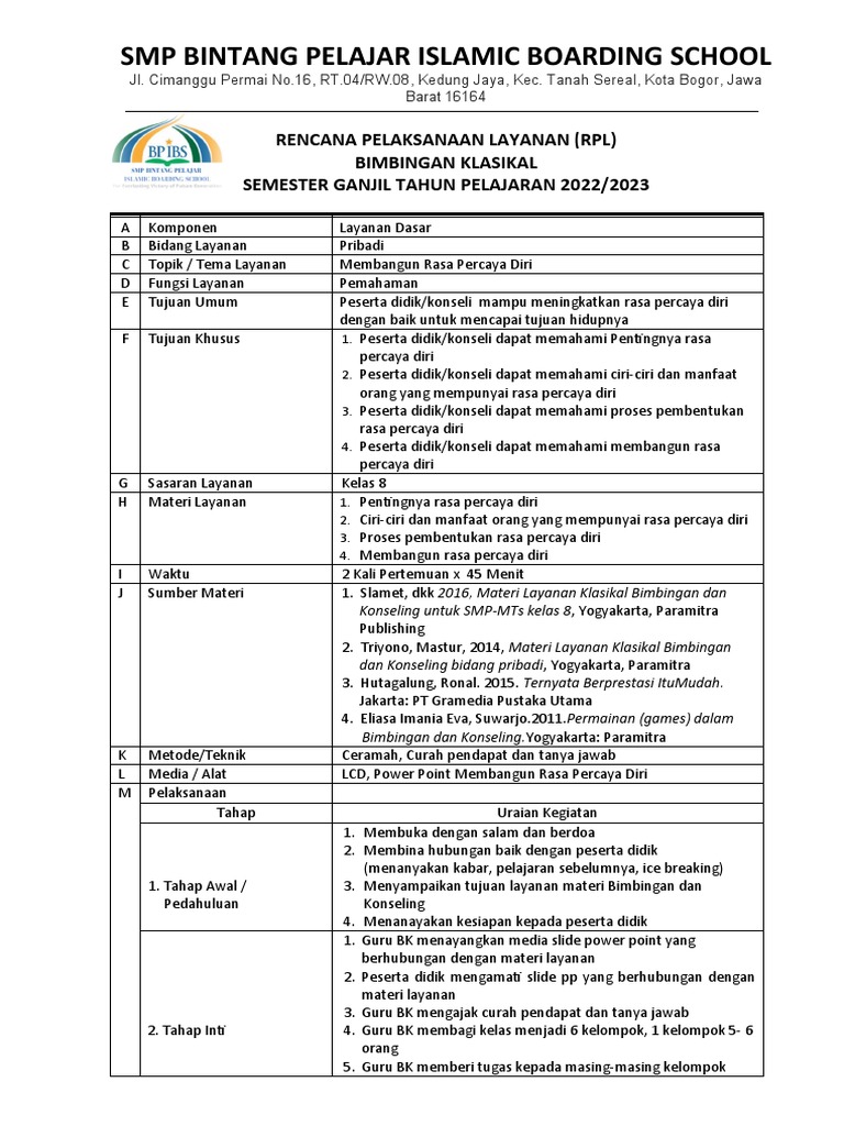RPL Kelas 8 - MEMBANGUN RASA PERCAYA DIRI (Ganjil) | PDF