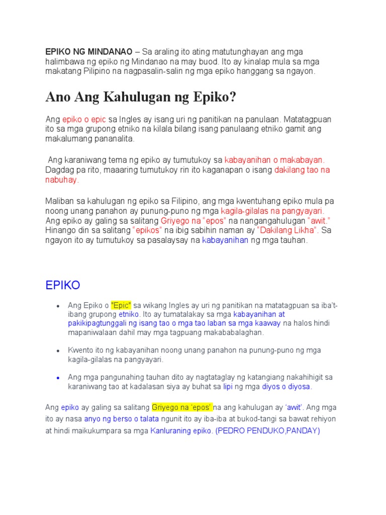 Epiko NG Mindanao | PDF