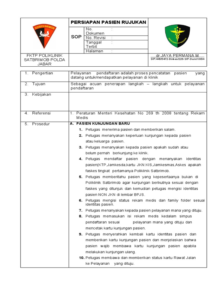 Sop Pendaftaran Klinik | PDF