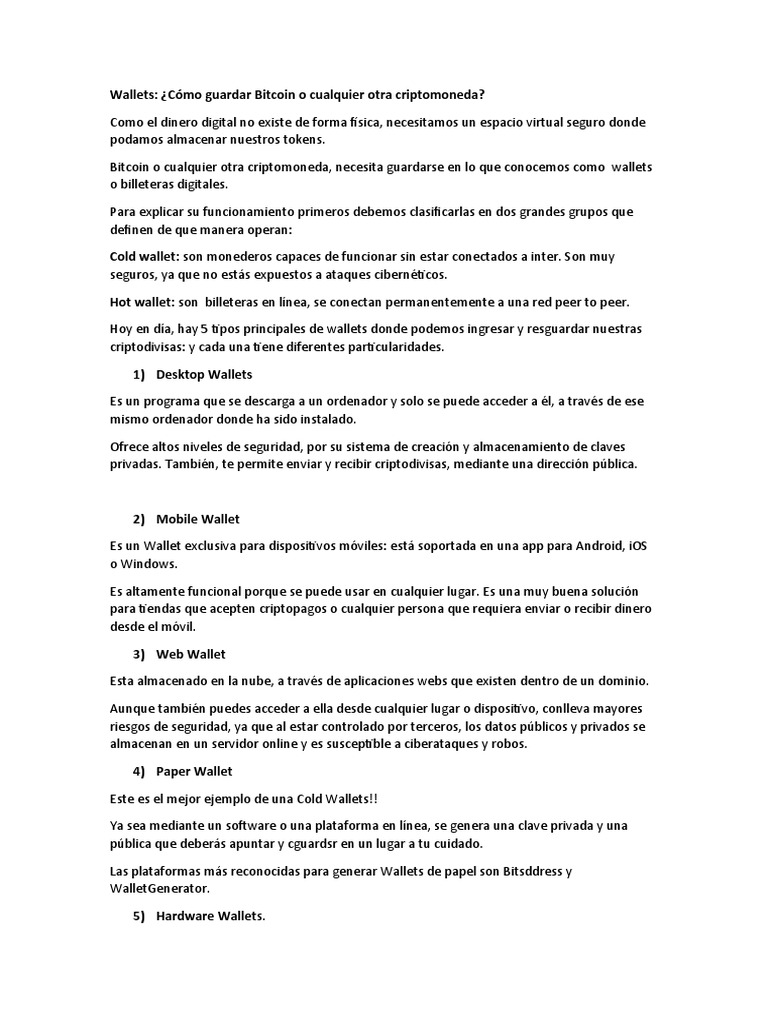 Wallets. Como Almacenar Criptos | PDF | Internet | Criptomoneda