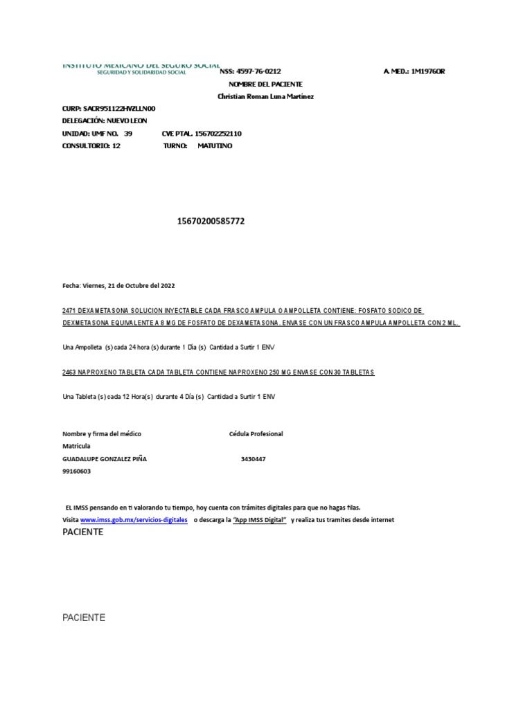 Receta IMSS Editable | PDF
