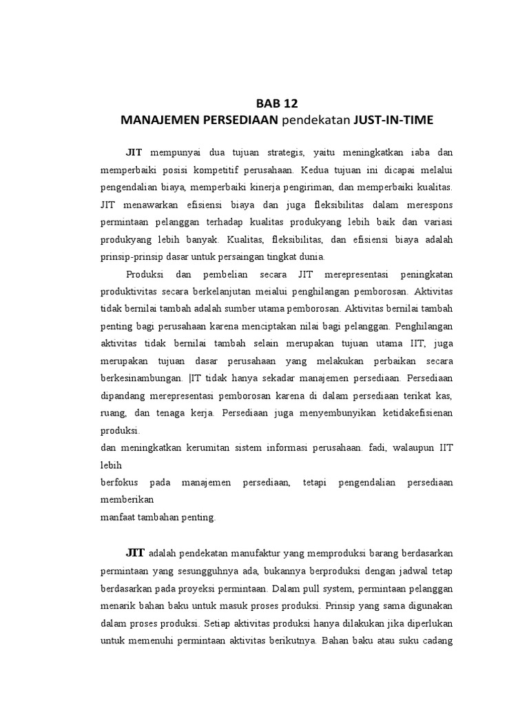 Modul Manajemen Operasional - Manajemen Persediaan Pendekatan Just-in-Time (Pertemuan Ke-13) | PDF