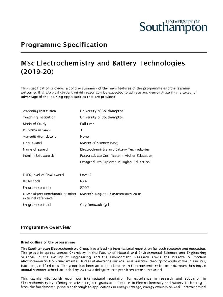 MSc Electrochemistry and Battery Technologies | PDF | Thesis | Master's ...
