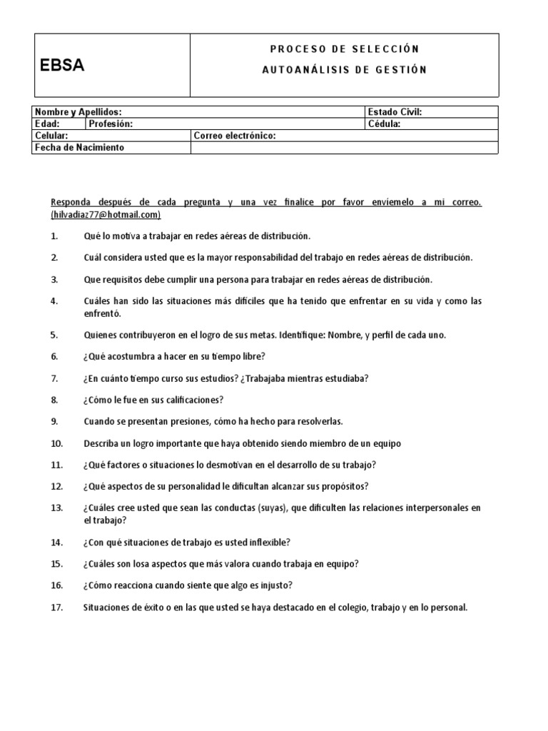 Proceso de Selección y Autoanálisis EBSA | PDF