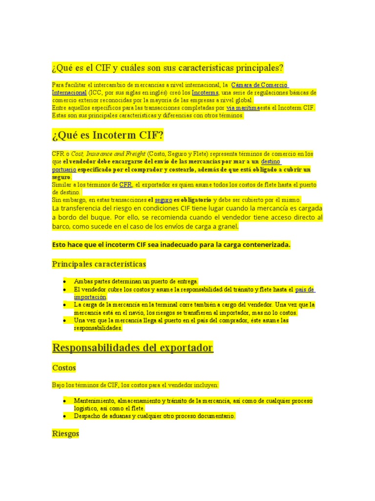 ¿Qué Es Incoterm CIF?: ¿Qué Es El CIF y Cuáles Son Sus Características ...