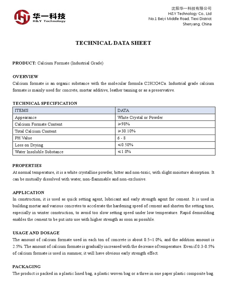 TDS-Calcium Formate | PDF | Concrete | Cement