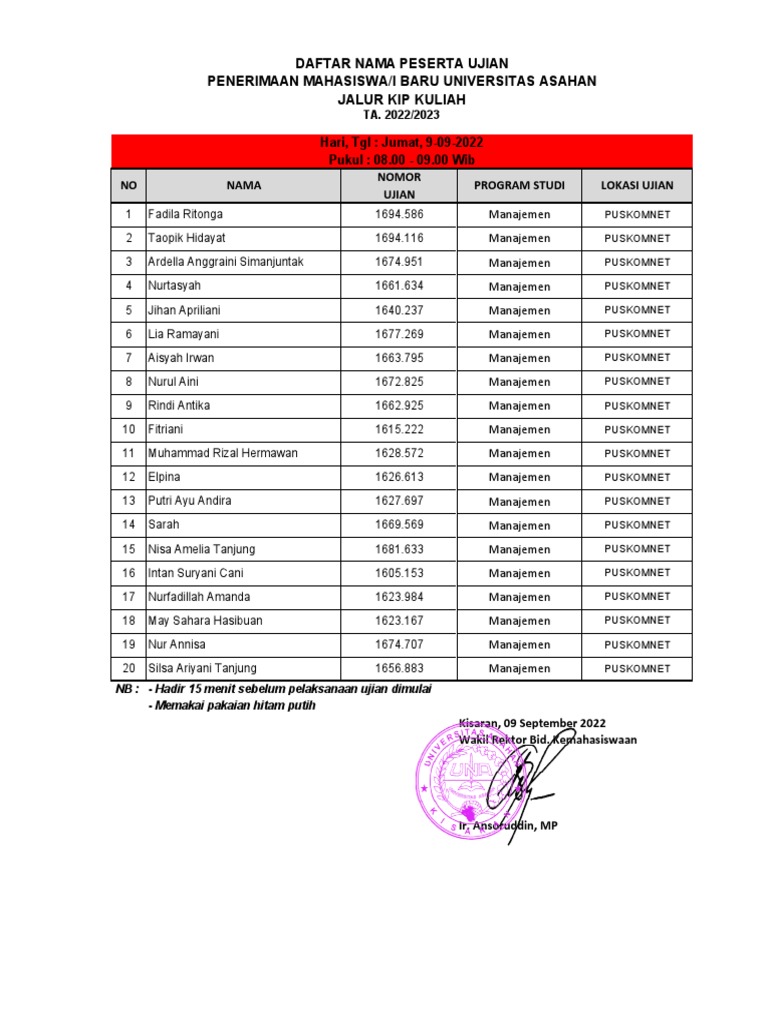 Jadwal Ujian Kip-1 | PDF