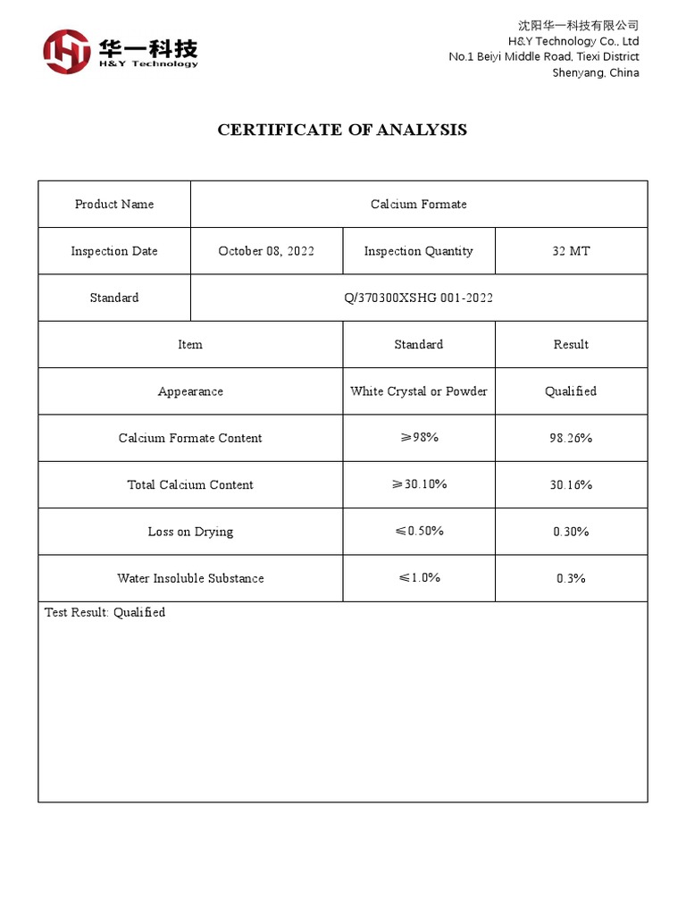 COA-Calcium Formate | PDF