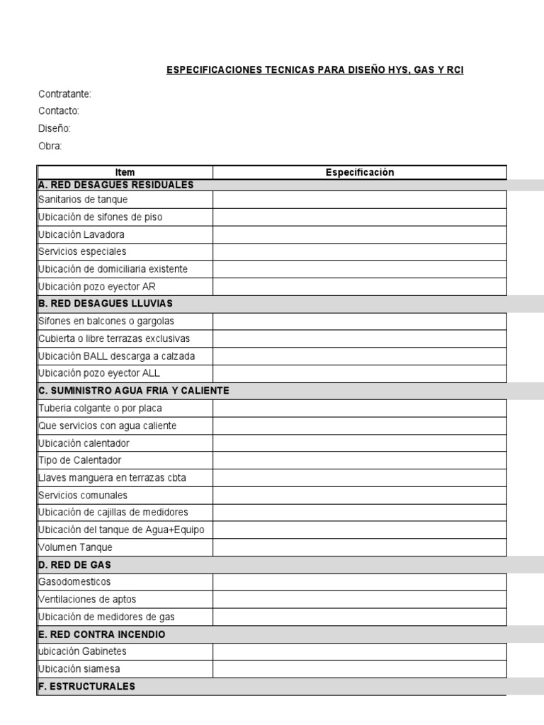 Especificaciones Técnicas de Diseño HYS, GAS y RCI | PDF