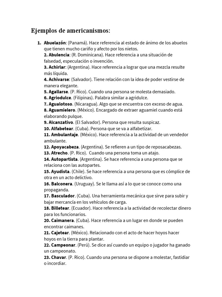2.ejemplos de Americanismos | PDF | Alimentos