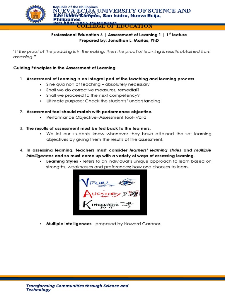 Principles of Assessment | PDF | Educational Assessment | Learning