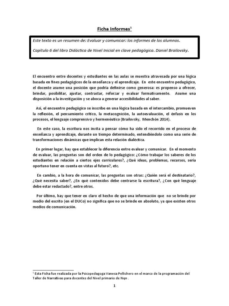 Ficha Brailovsky | PDF | Método de enseñanza | Aprendizaje