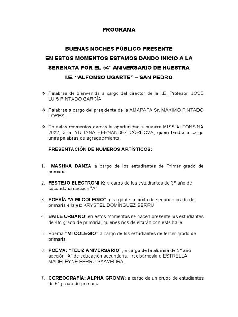 PROGRAMA 54° Aniversario | PDF