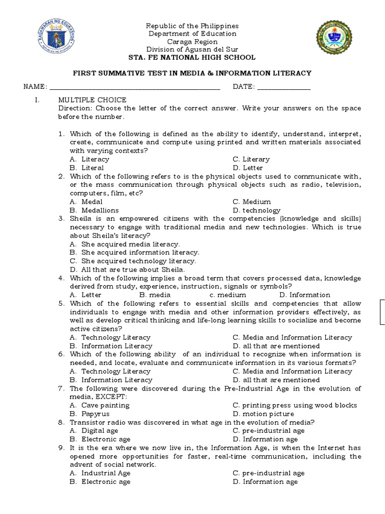 Media & Information Literacy Test | PDF | Literacy | Mass Media