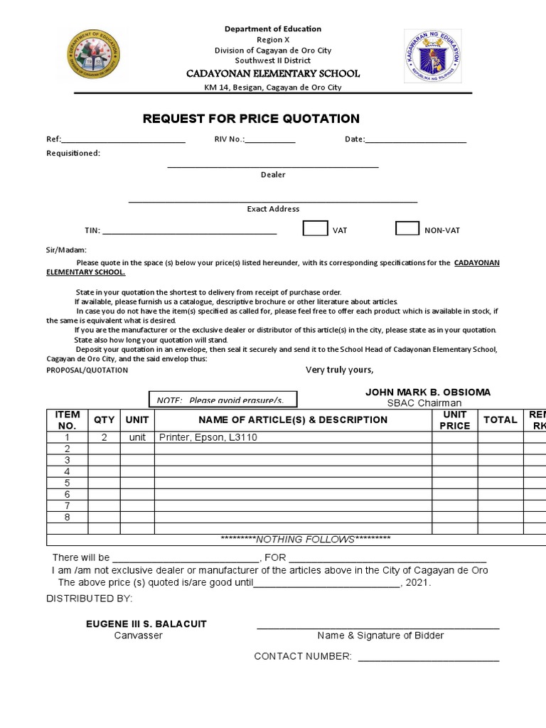RFQ Printer | PDF | Business | Market (Economics)