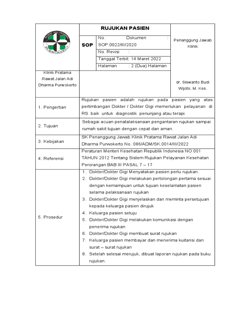 Sop Rujukan Pasien | PDF