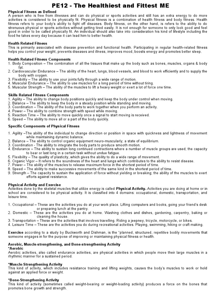 PE12 Q1 Activity 1 | PDF | Physical Fitness | Foods