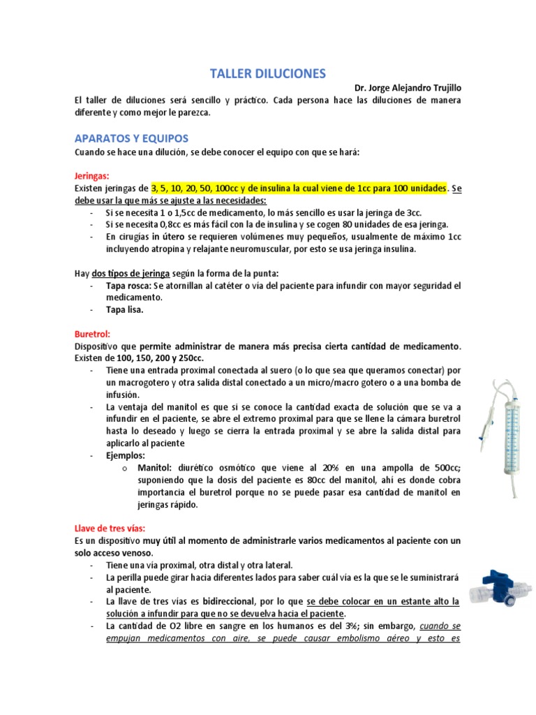 Taller Diluciones | PDF | Medicamentos con receta | Concentración